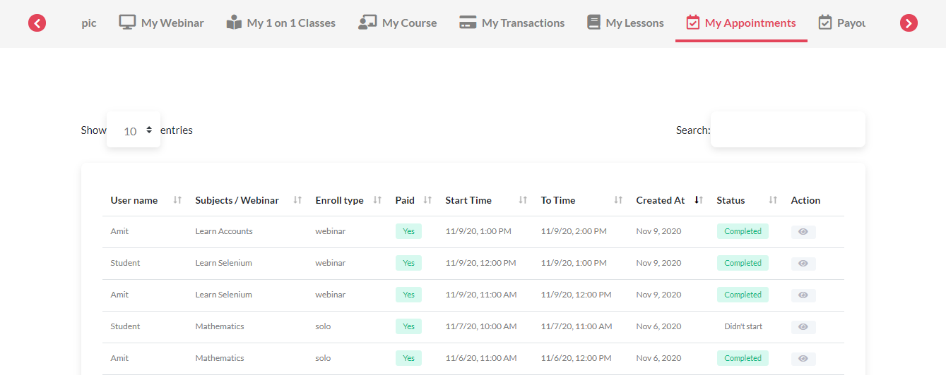Where can the Student/Tutor see their 1-on-1 bookings and upcoming classes? – Pinlearn Knowledge ...